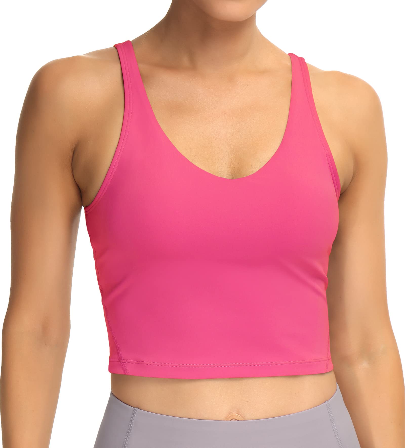 Dragon Fit Women's Tank Top Padded Sports Bra Running Workout Yoga Crop Top Bright Pink