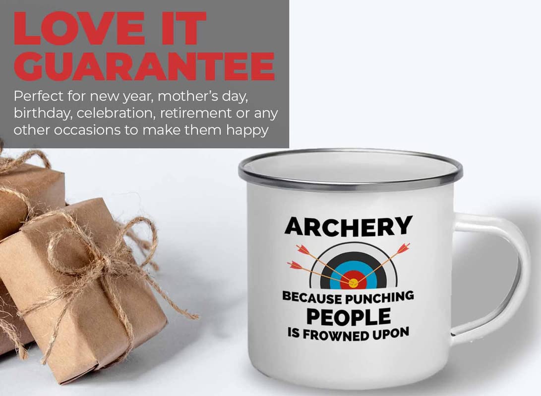 Archery Camper Mug 12oz - Archery because punching - Archery Shot Trainer Crossbow Compound Bow Hunting Arrow