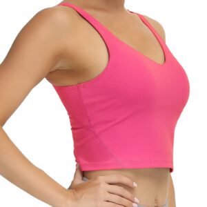 Dragon Fit Women's Tank Top Padded Sports Bra Running Workout Yoga Crop Top Bright Pink