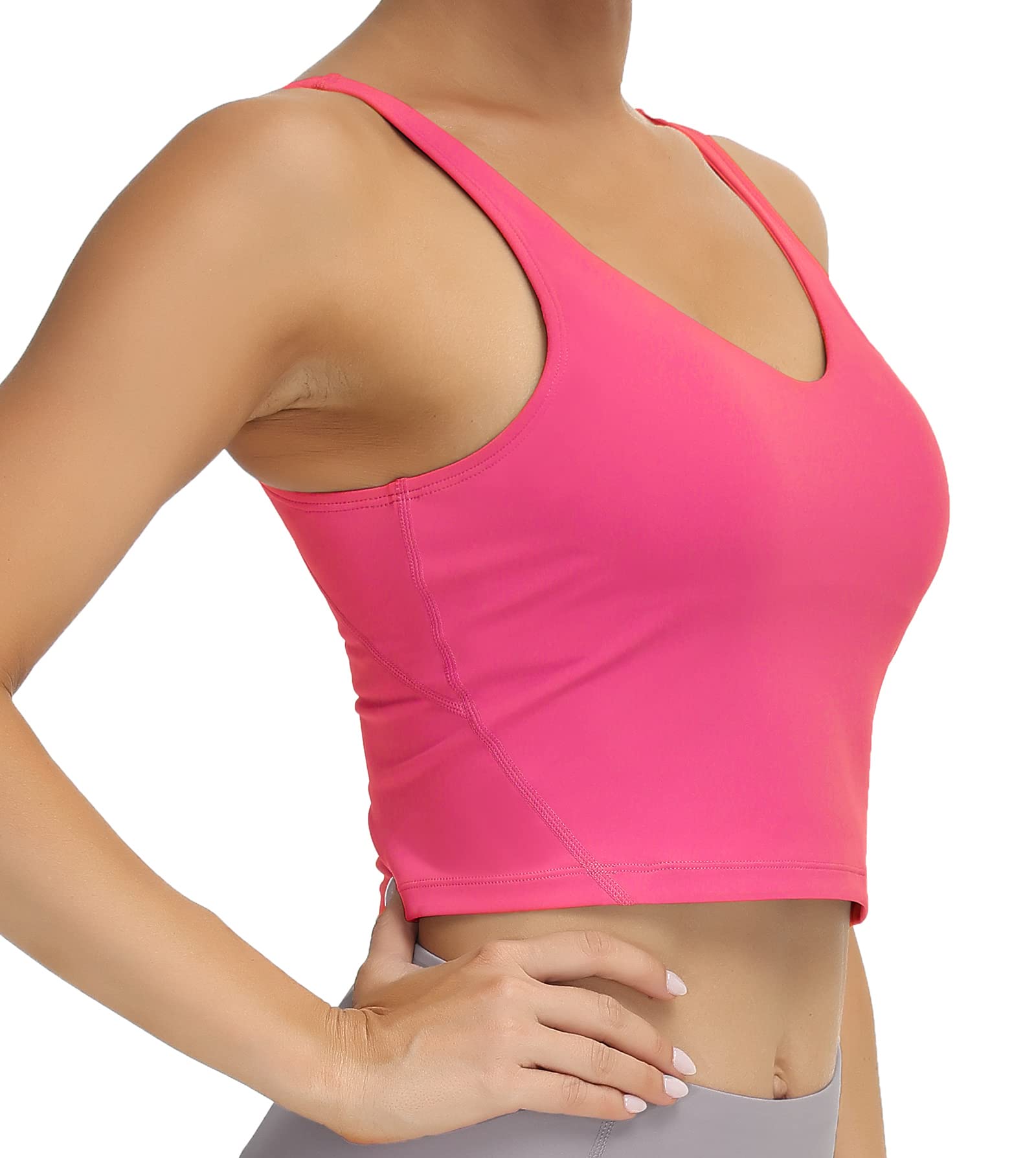 Dragon Fit Women's Tank Top Padded Sports Bra Running Workout Yoga Crop Top Bright Pink