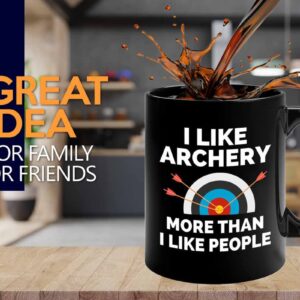 Bubble Hugs Archery Coffee Mug 11oz Black - I Like Archery More - Archery Trainer Bowfishing Deer Shooting Target Shot