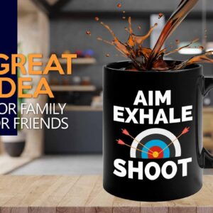 Bubble Hugs Archery Coffee Mug 11oz Black - Aim Exhale shoot - Archery Trainer Bowfishing Deer Shooting Target Shot