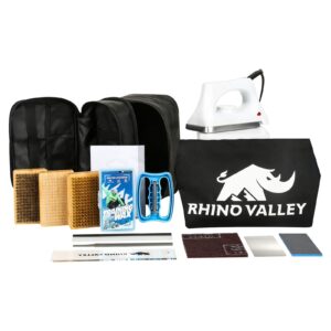 rhino valley ski snowboard tuning and waxing kit, 15pcs ski wax kit with 120v waxing iron, snowboard repair kit tuning equipment with universal wax, brush, scraper, ptex, heavy duty carry case