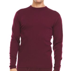 100% merino wool - men's midweight long sleeve crew shirt - thermal base layer - big and tall options - no itch renewable fabric - burgundy - medium