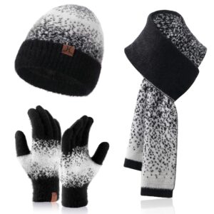 3 pcs winter knitted warm set scarf and hat touch screen gloves for men and women outdoor activities skiing, cycling