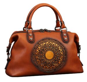 leather handbag for women, genuine leather purses retro mandela crossbody handbag tote bag (retro brown)