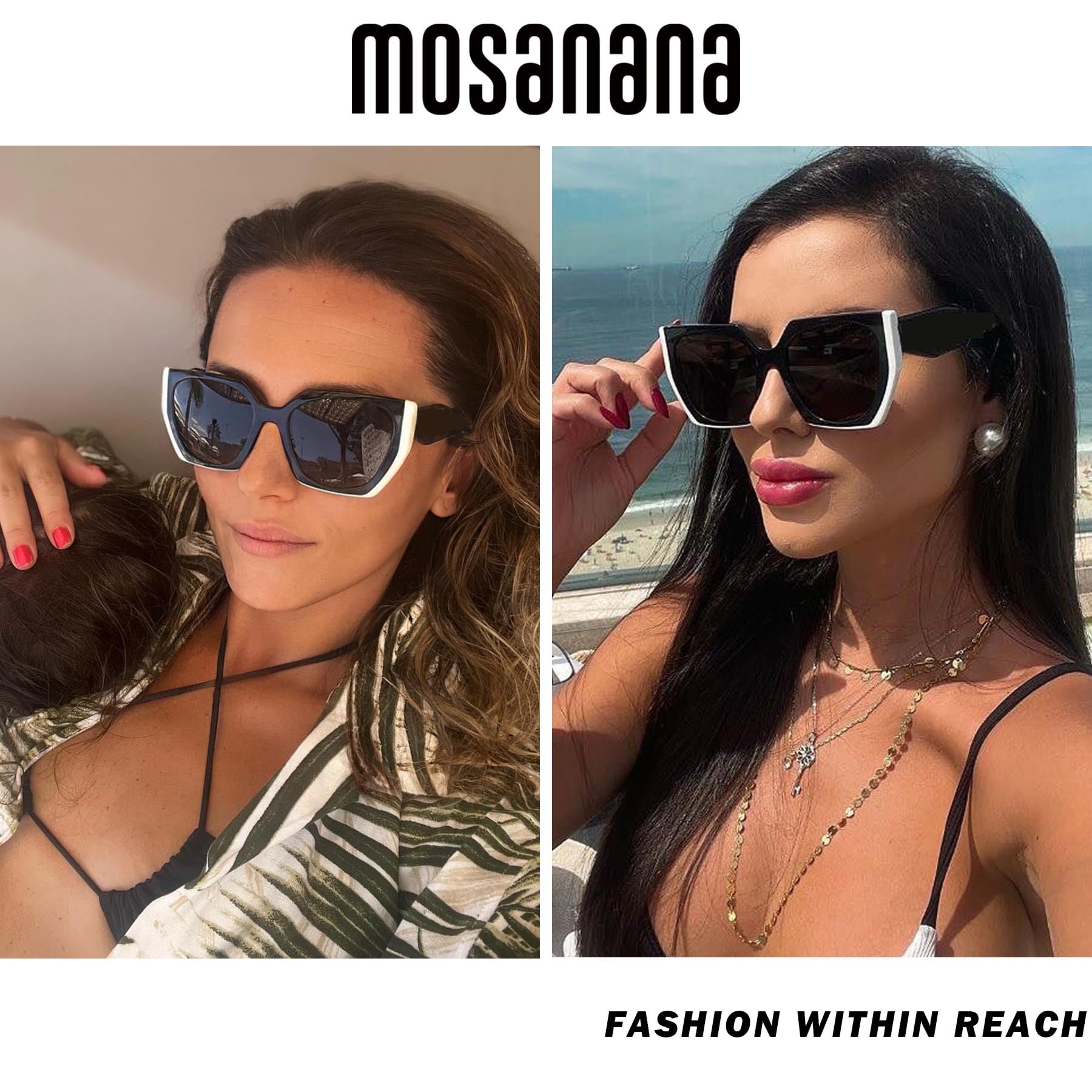 mosanana Square Cat Eye Sunglasses for Women Trendy Black Cateye Rectangle Cool 90s Cute Funky Fashion Ladies 70s Retro Vintage Youth Chunky Baddie Stylish Sharp Pointed Unique 80s 2023 COCO