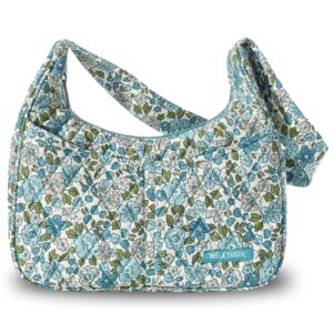 bella taylor blakely hobo shoulder bag for women | lightweight multi compartment purse with pockets | quilted cotton delicate floral blue