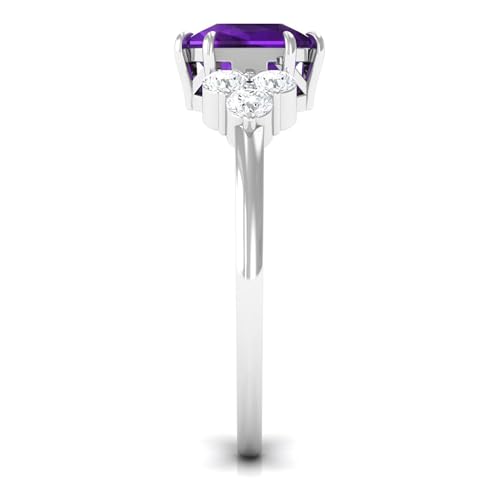 Rosec Jewels Certified Amethyst 8mm Asscher Cut Engagement Ring, AAA Quality, Natural Amethyst Diamond Ring - Ideal For Gift, 14K White Gold, Size:US 7.00