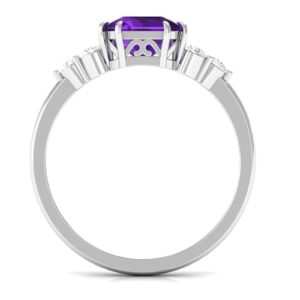 Rosec Jewels Certified Amethyst 8mm Asscher Cut Engagement Ring, AAA Quality, Natural Amethyst Diamond Ring - Ideal For Gift, 14K White Gold, Size:US 7.00