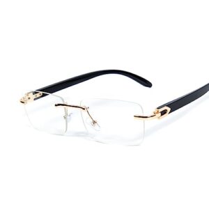 vintage small clear lens rimless retro yellow gold plated frame hip hop rectangle men frameless 90’s shades black arm fashion frameless square clear tinted glasses