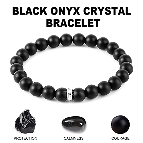 Black Onyx Protection Bracelet, Healing Crystal Black Onyx Bracelet for Men Women Anti anxiety, Bring Good Luck Money Prosperity Handmade Gemstone Chakra Positive Energy Beaded Protection Bracelets