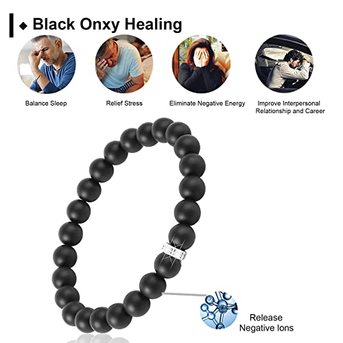 Black Onyx Protection Bracelet, Healing Crystal Black Onyx Bracelet for Men Women Anti anxiety, Bring Good Luck Money Prosperity Handmade Gemstone Chakra Positive Energy Beaded Protection Bracelets