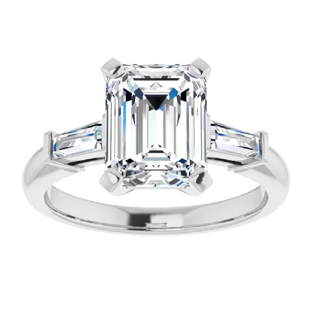 10K/14K/18K Solid White Gold Handmade Engagement Ring, 3 CT Emerald Cut Moissanite Solitaire Ring, Wedding Ring Set for Women/Her, Anniversary/Propose Gifts, VVS1 Colorless, Jewelry