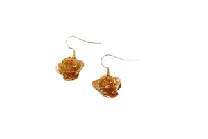 eternal rose 24k gold real rose flower women's dangle drop earrings (thanksgiving bouquet)