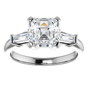 moissanite handmade engagement ring 2 ct asscher cut moissanite solitaire wedding ring for women propose gifts vvs colorless (925 silver (white gold plated))