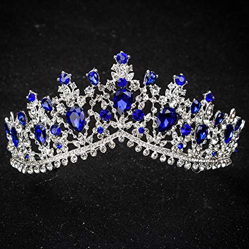 nihngvjm Bridal Crown European Red Green Crystal Big Crown Headwear Bridal Wedding Hair Accessories Jewelry Bride Tiaras Princess Crowns Headdress Tiara for Women (Size : Silver Blue)