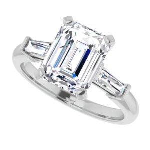 10K/14K/18K Solid White Gold Handmade Engagement Ring, 3 CT Emerald Cut Moissanite Solitaire Ring, Wedding Ring Set for Women/Her, Anniversary/Propose Gifts, VVS1 Colorless, Jewelry