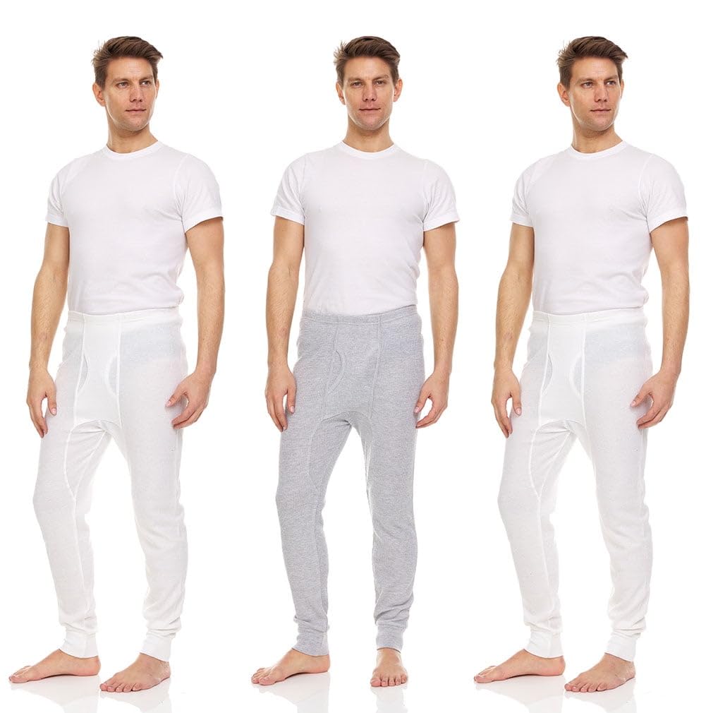 Mens Thermal Long John Pants - Thermal Bottom Base Layer for Tshirts & Jackets - Lightweight Thermal Underwear Mens - 3 Pack