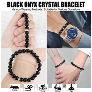 Black Onyx Protection Bracelet, Healing Crystal Black Onyx Bracelet for Men Women Anti anxiety, Bring Good Luck Money Prosperity Handmade Gemstone Chakra Positive Energy Beaded Protection Bracelets