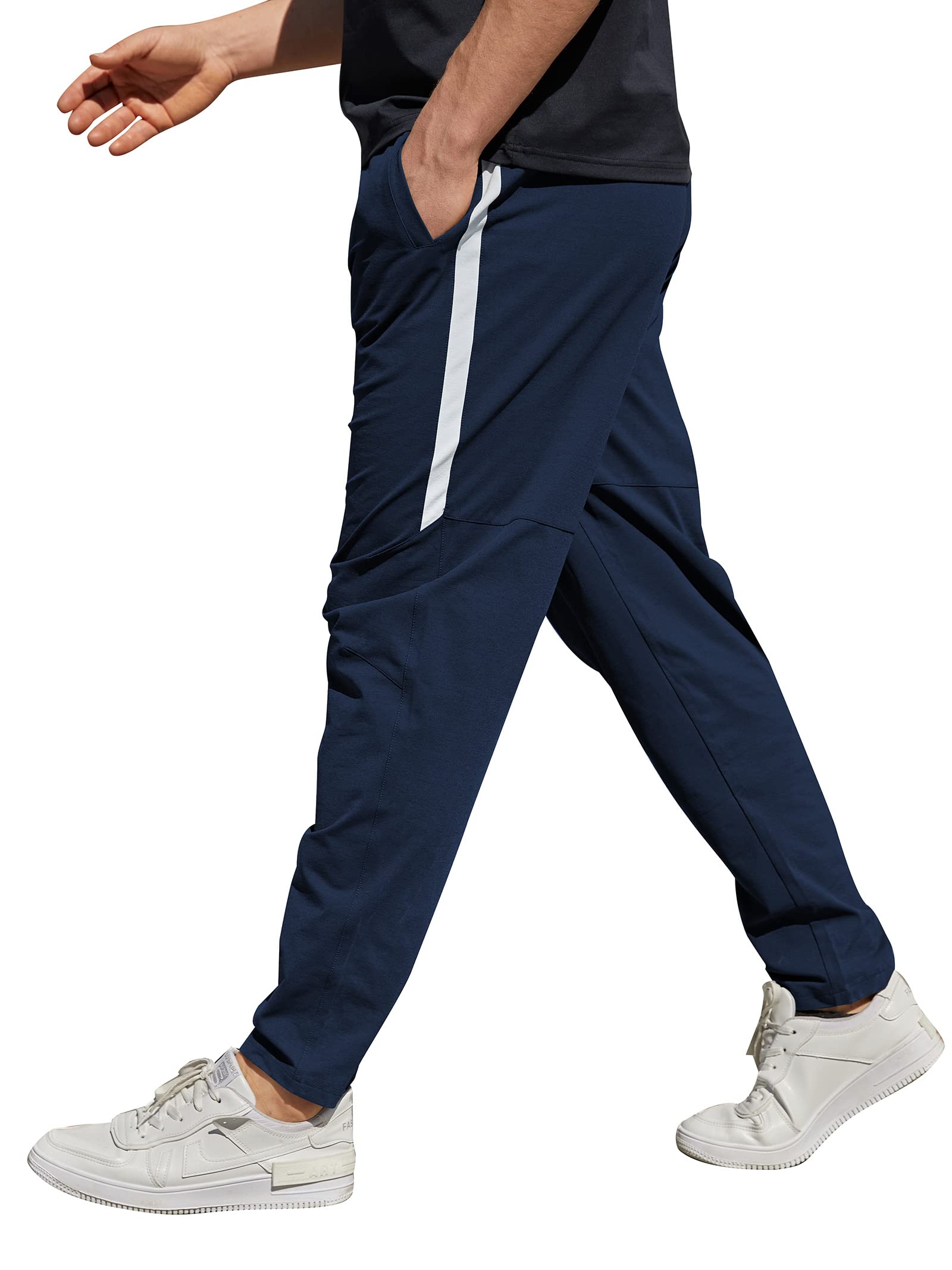 ADMYYROL Men's Performance Tech Sweatpants Active Athletic Jogger Pants Gym Quick Dry Trousers Casual(XL-Navy-02)