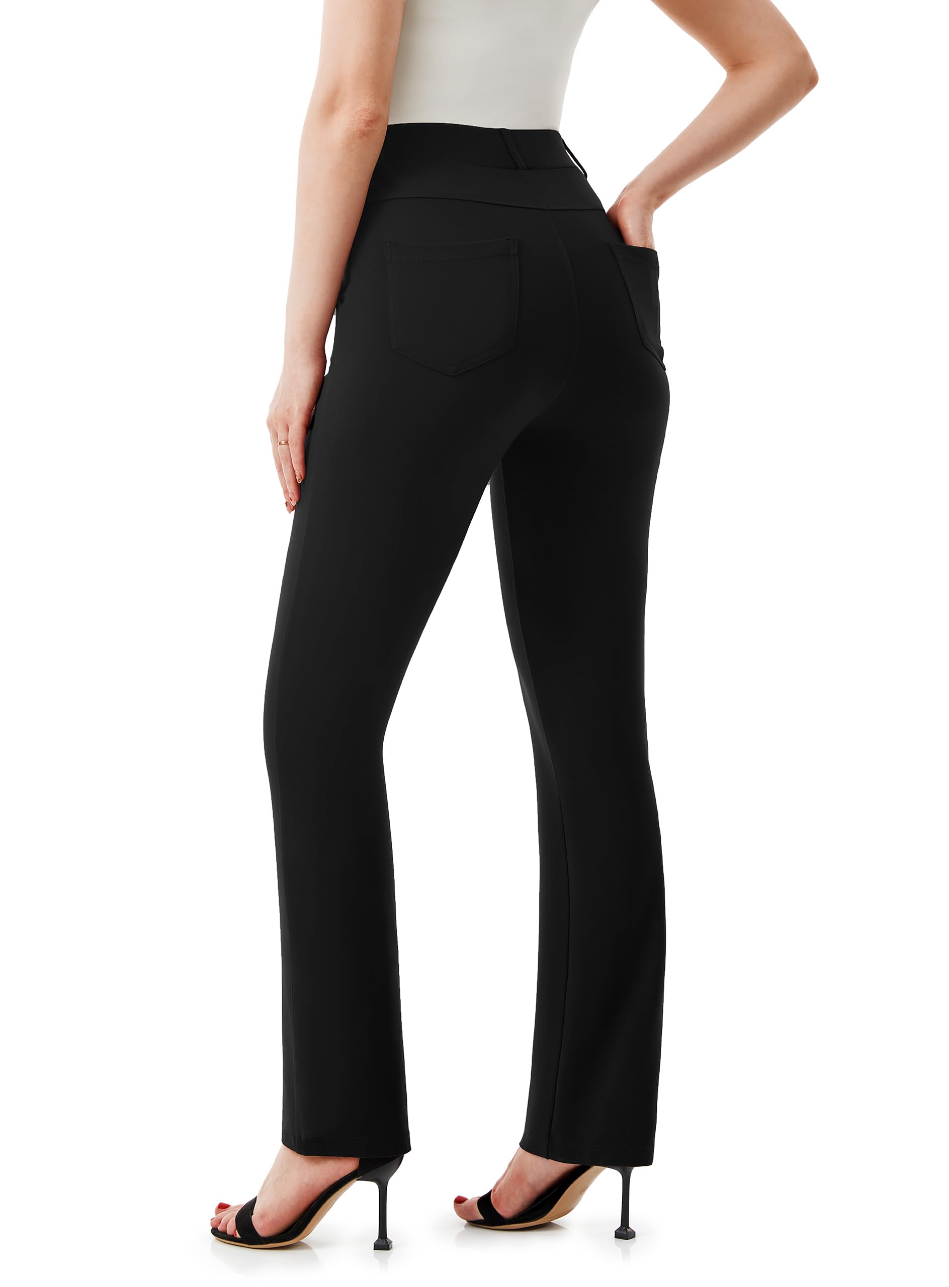 AFITNE Dress Pants for Women Business Casual Stretchy Straight Leg Work Pants Yoga Dress Slacks High Waisted with Pockets Black 31" L