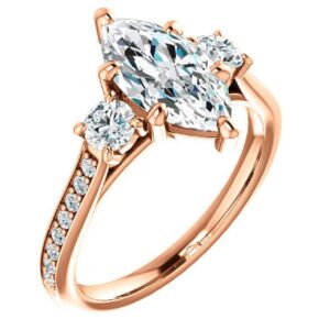 925 Silver, 10K/14K/18K Solid Gold Handmade Engagement Ring, 3 CT Marquise Cut Moissanite Solitaire Ring, Wedding Ring for Women/Her Anniversary Propose Gifts, VVS1 Colorless (925 Silver (Rose Gold Plated))