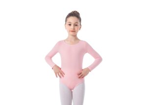 molldan girls dance leotard team basic long sleeve ballet wear for toddlers(2-3028-08-xl)