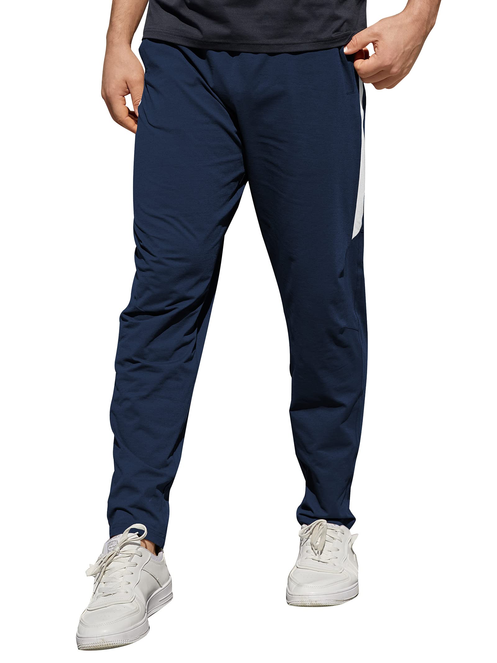 ADMYYROL Men's Performance Tech Sweatpants Active Athletic Jogger Pants Gym Quick Dry Trousers Casual(XL-Navy-02)