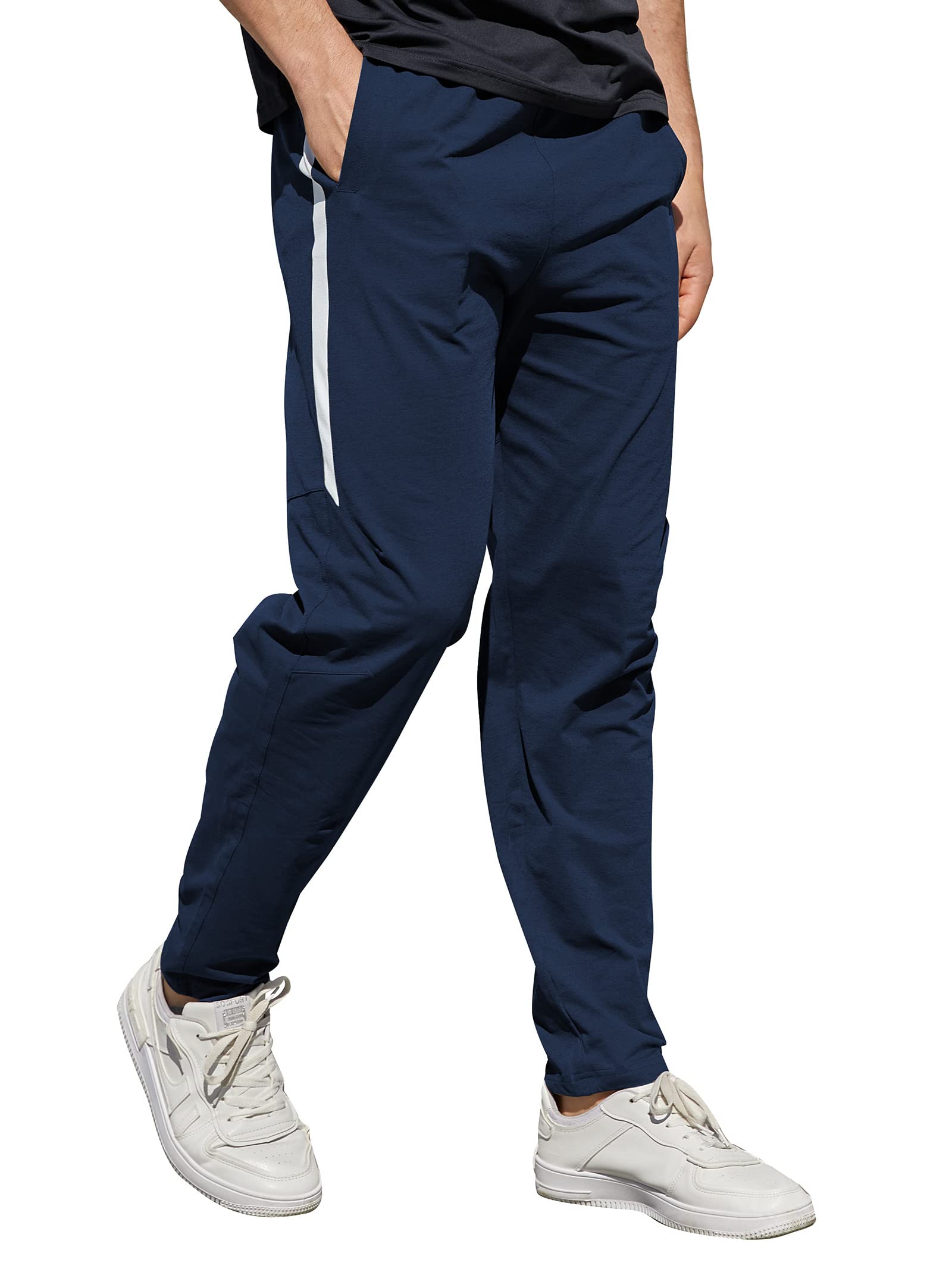 ADMYYROL Men's Performance Tech Sweatpants Active Athletic Jogger Pants Gym Quick Dry Trousers Casual(XL-Navy-02)