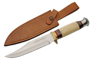 szco 11.5” bone handle red outdoor hunting knife with sheath (203450-rd)