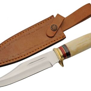 SZCO 11.5” Bone Handle Red Outdoor Hunting Knife With Sheath (203450-RD)