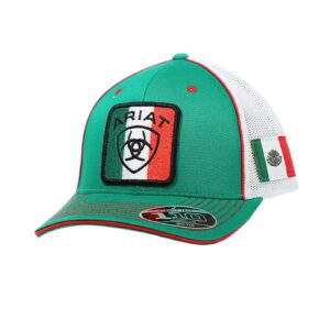 ariat men's flexfit 110 cap, green logo & mexican flag, white mesh back, snapback