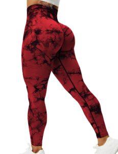 qoq womens tie dye high waisted workout leggings seamless scrunch booty butt lift yoga pants tummy control compression tights red xl