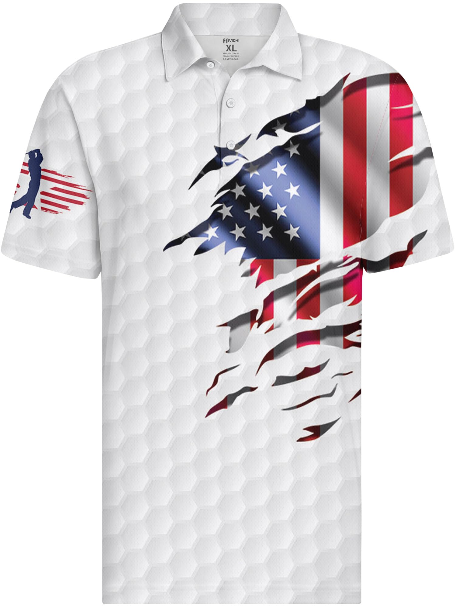 HIVICHI Golf Shirts for Men Funny Print Crazy Hawaiian Mens Polo Shirt Patriotic Flag Shirt, Large, 7198