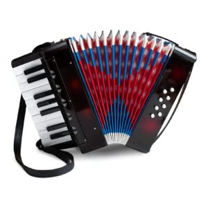 kids accordion,17 key 8 bass button mini accordion instrument,toy accordion musical instrument with retractable leather strap for child children kids beginners student educational