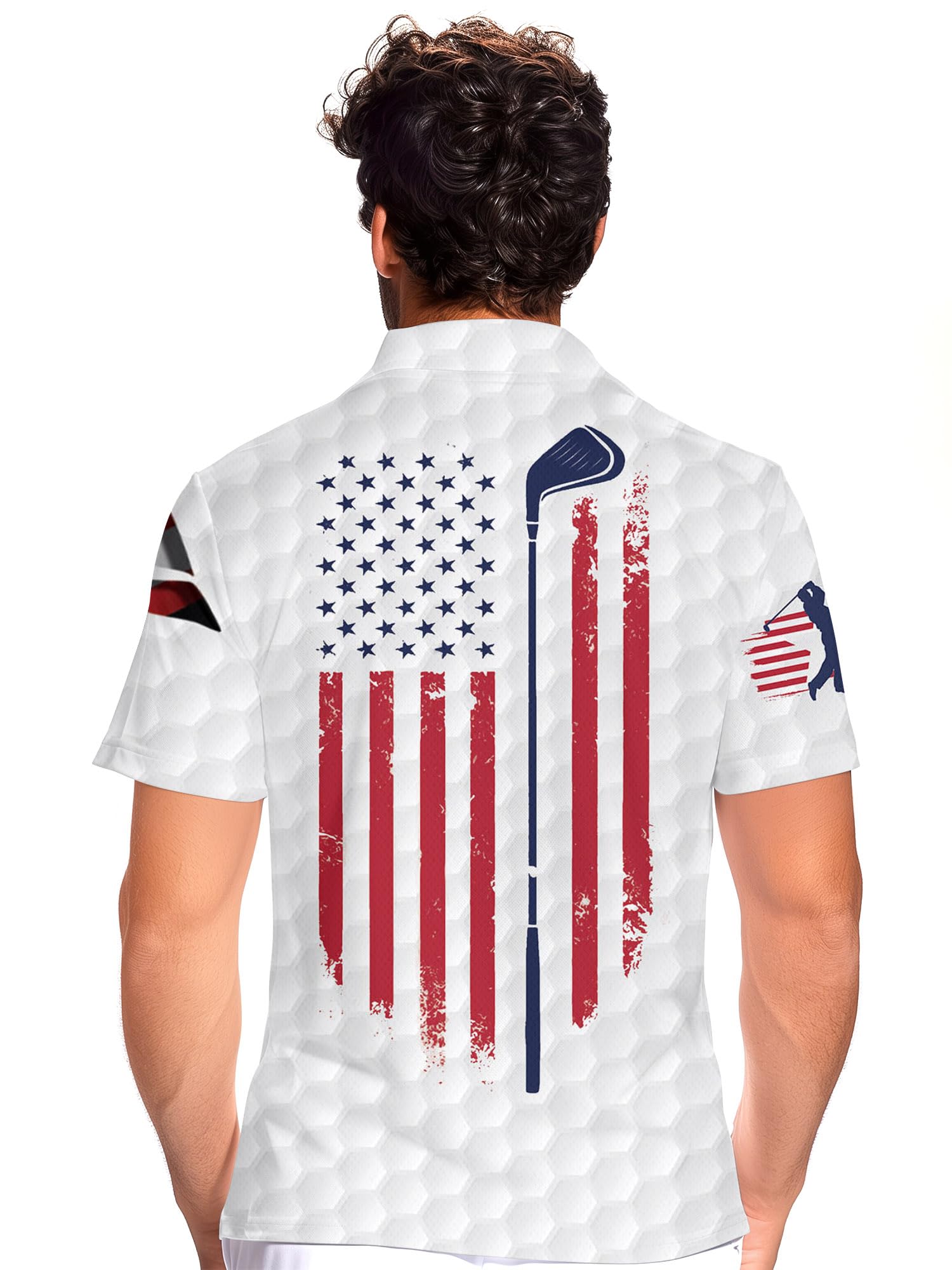 HIVICHI Golf Shirts for Men Funny Print Crazy Hawaiian Mens Polo Shirt Patriotic Flag Shirt, Large, 7198