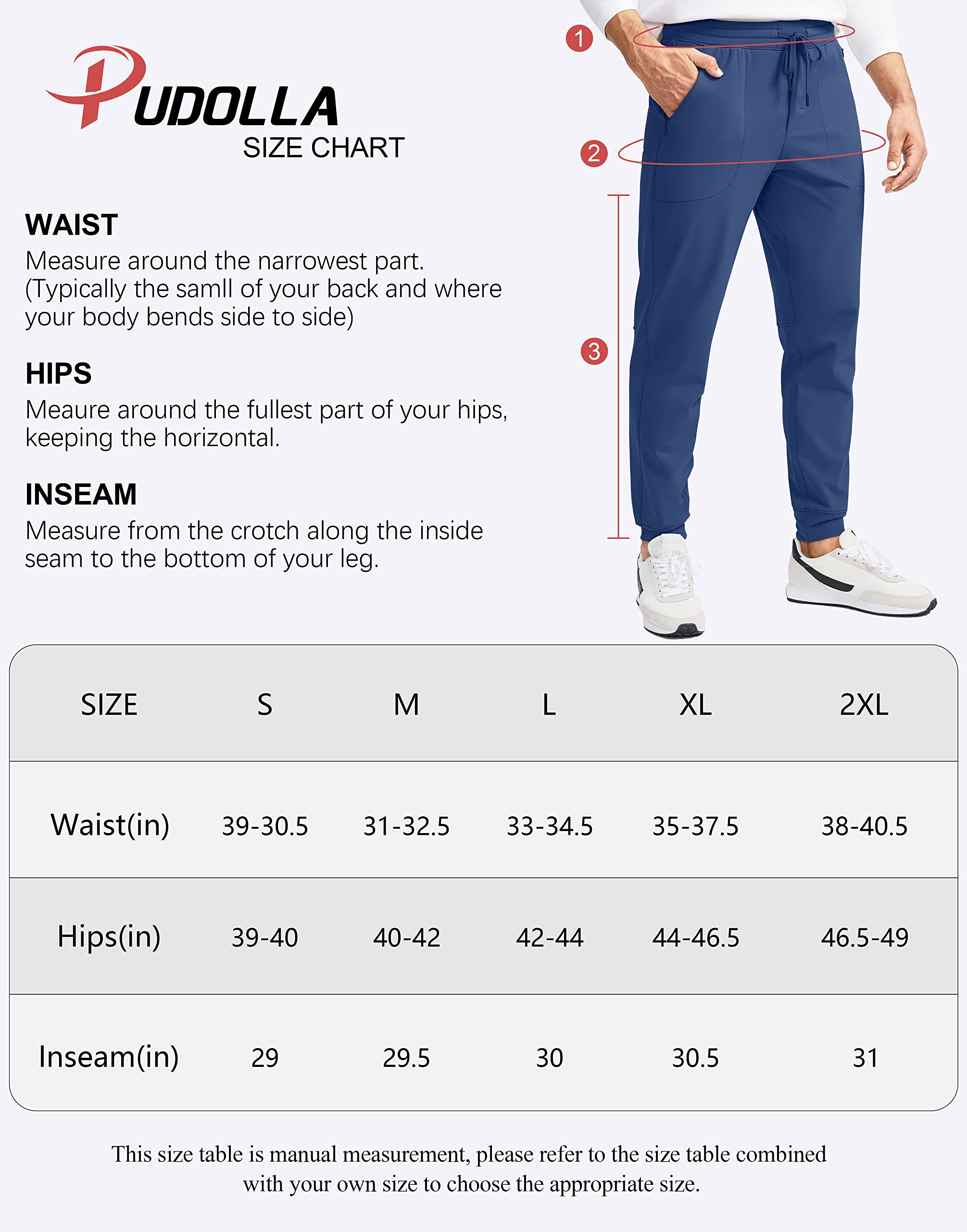 Pudolla Men's Joggers Sweatpants Fleece Lined Pants with Zipper Pockets for Winter Running Workout Gym(Navy X-Large)