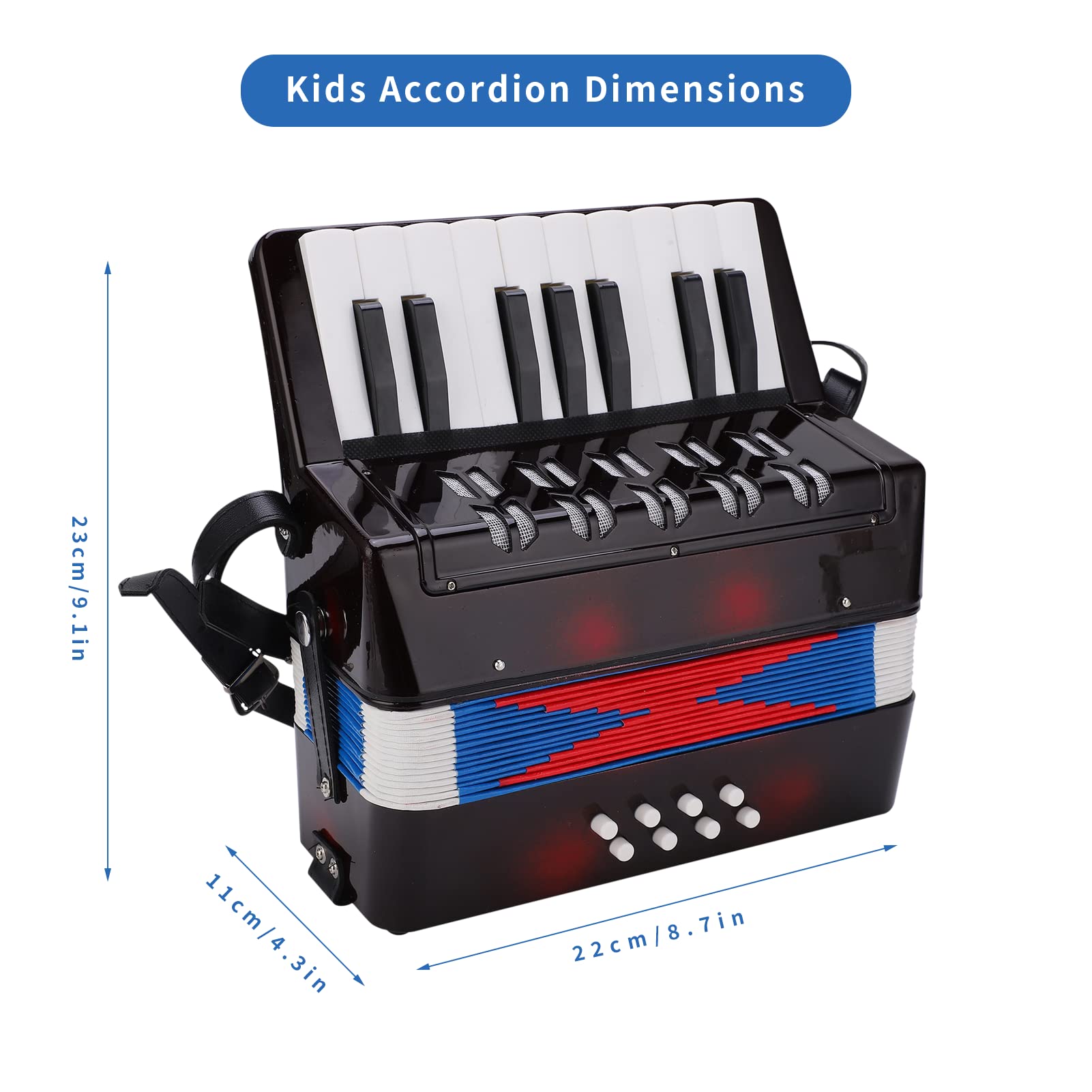 Kids Accordion,17 Key 8 Bass Button Mini Accordion Instrument,Toy Accordion Musical Instrument with Retractable Leather Strap for Child Children Kids Beginners Student Educational