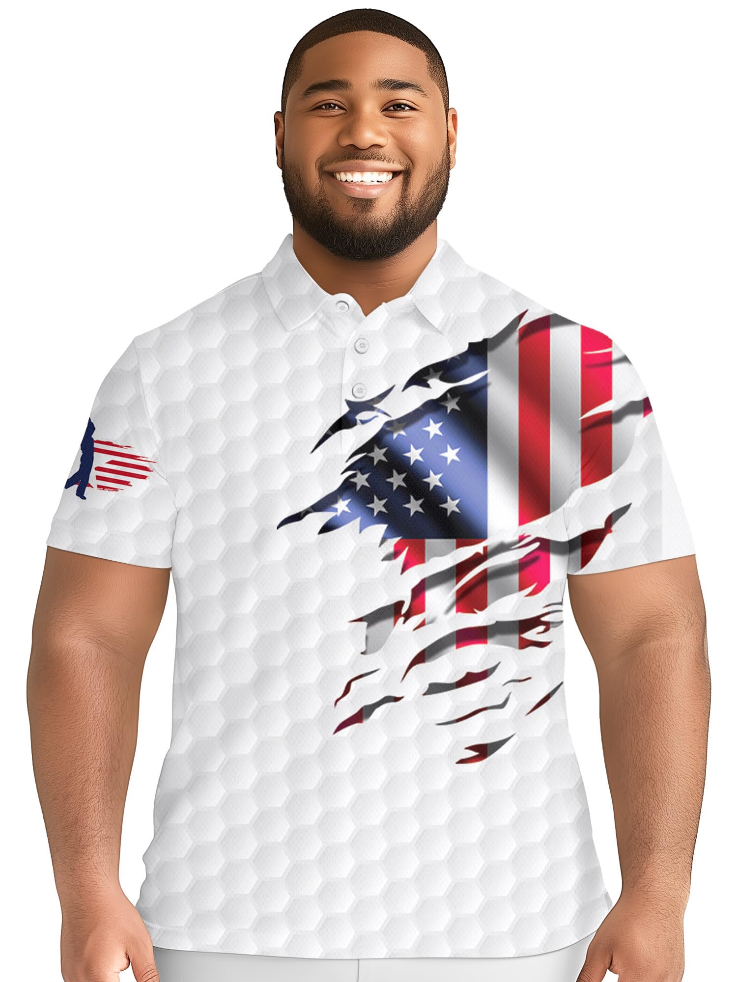 HIVICHI Golf Shirts for Men Funny Print Crazy Hawaiian Mens Polo Shirt Patriotic Flag Shirt, Large, 7198