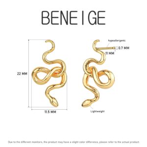 BENEIGE Gold Snake Studs Earrings 14K Gold Plated Dainty Snake Earring Hypoallergenic Handmade Simple Jewelry for Women