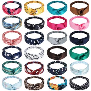 24 pack boho headbands for women,vintage floral elastic hair accessories for women's hair, twisted knot girls' fashion headbands for wigs