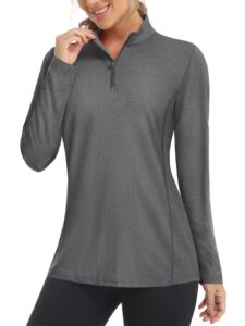 magcomsen quarter zip women long sleeve sun shirts uv protection collared golf shirt hiking athletic tops dark grey l