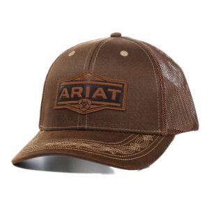 ariat men's structured vintage shield logo cap with mesh back and snap back closure