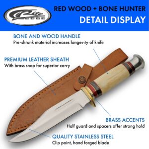 SZCO 11.5” Bone Handle Red Outdoor Hunting Knife With Sheath (203450-RD)