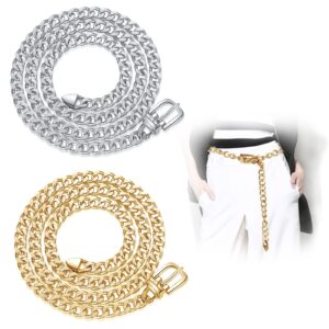 2 pack chain belts for women alloy chunky wasit chain belt adjustable boho punk link belly body chain belts jewelry chain belts for girls dresses