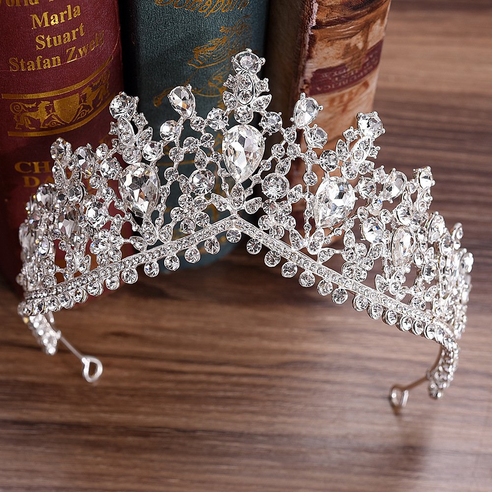 nihngvjm Bridal Crown European Red Green Crystal Big Crown Headwear Bridal Wedding Hair Accessories Jewelry Bride Tiaras Princess Crowns Headdress Tiara for Women (Size : Silver Blue)