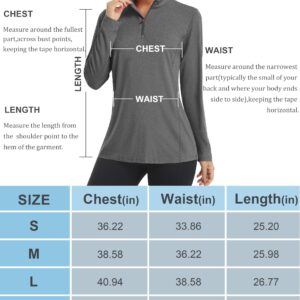 MAGCOMSEN Quarter Zip Women Long Sleeve Sun Shirts UV Protection Collared Golf Shirt Hiking Athletic Tops Dark Grey L