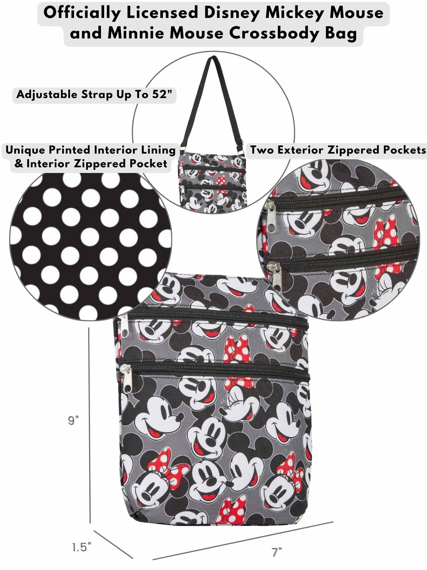 Disney Crossbody Bag Mickey & Minnie Mouse Travel Passport (Mickey Minnie Grey)