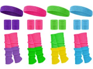 women 80s leg warmers set ribbed leg warmer for neon party with 4 sets fitness headband wristbands for yoga sport (bright color)